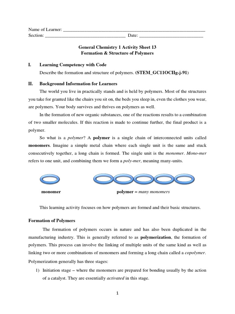 Polymer Formation and Structure Explained | PDF | Polymers | Polymerization