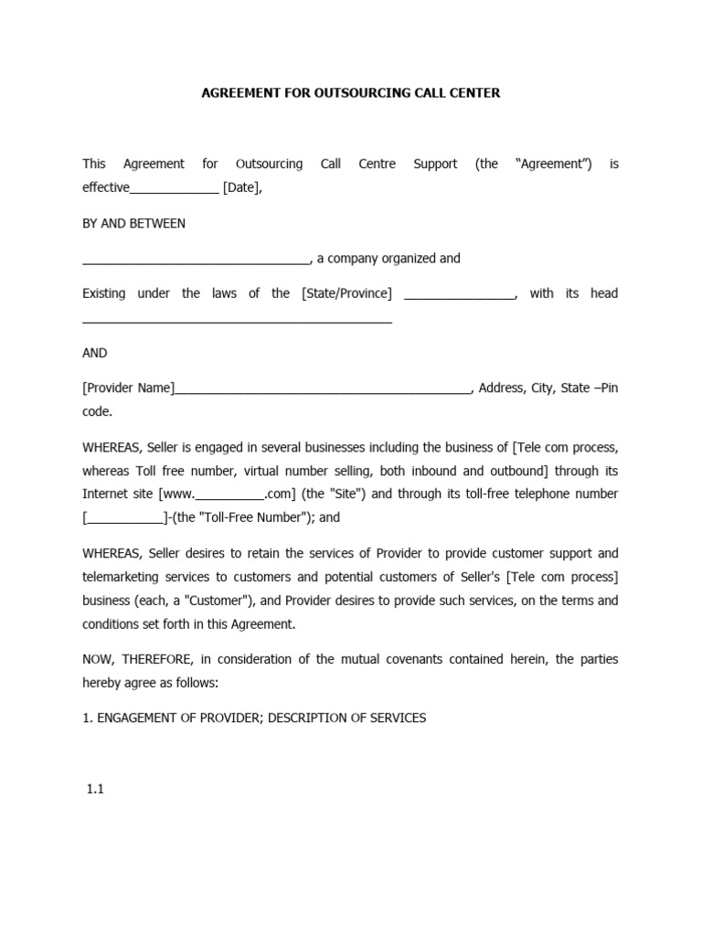 Agreement For Outsourcing Call Center | PDF | Indemnity | Bankruptcy