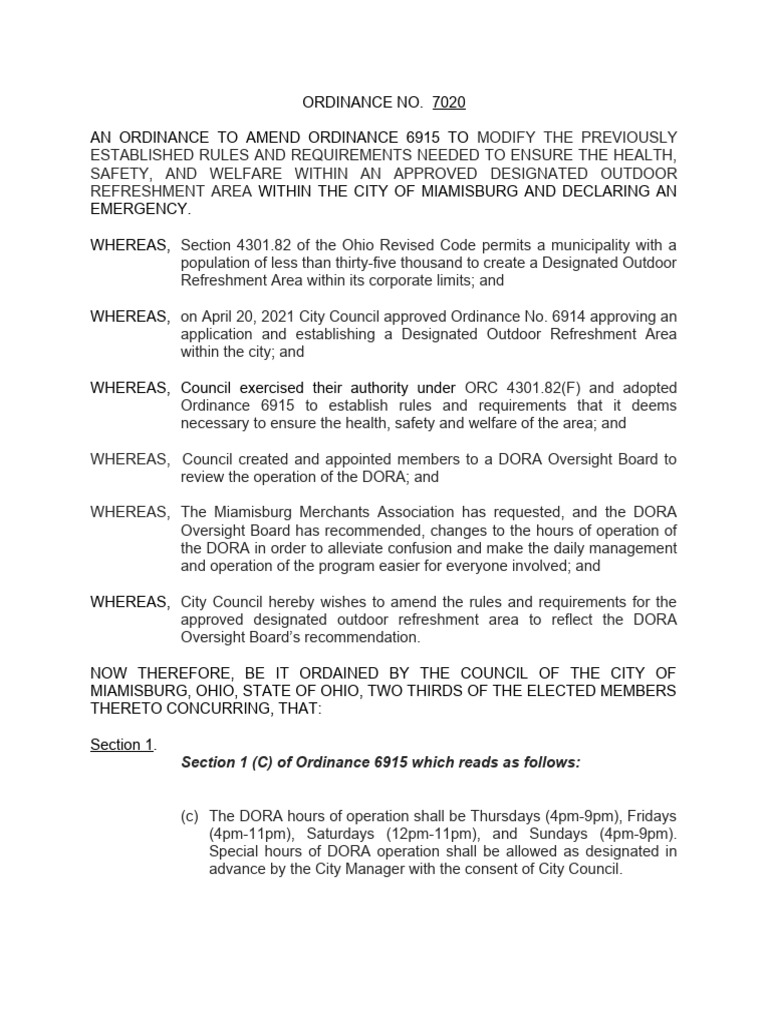 ORD XXXX DORA Rules Hours Amendment CFine Changes | PDF | Government ...