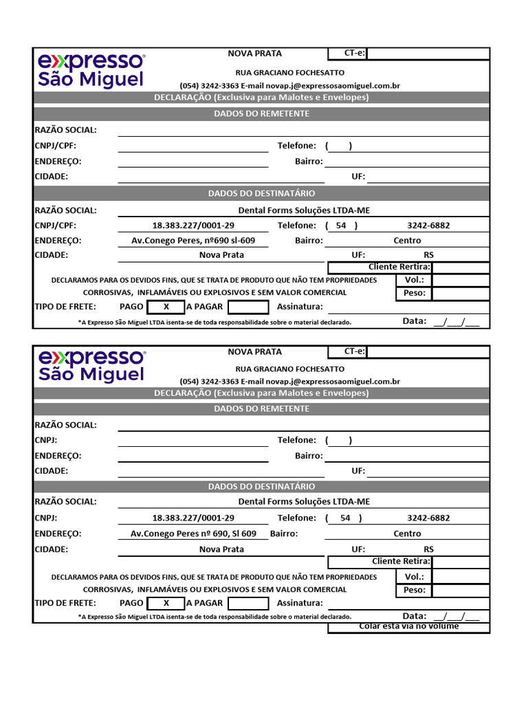 Declaração Malotes Clientes Site | PDF