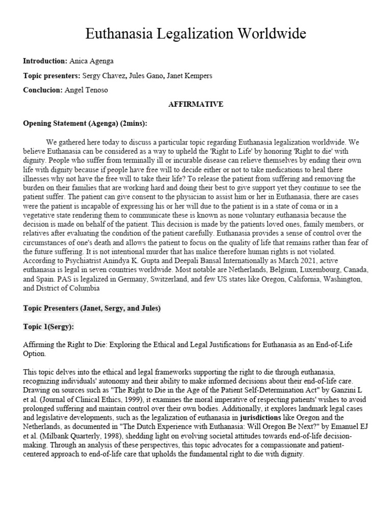 Euthanasia Legalization Worldwide | PDF | Terminal Illness | End Of ...