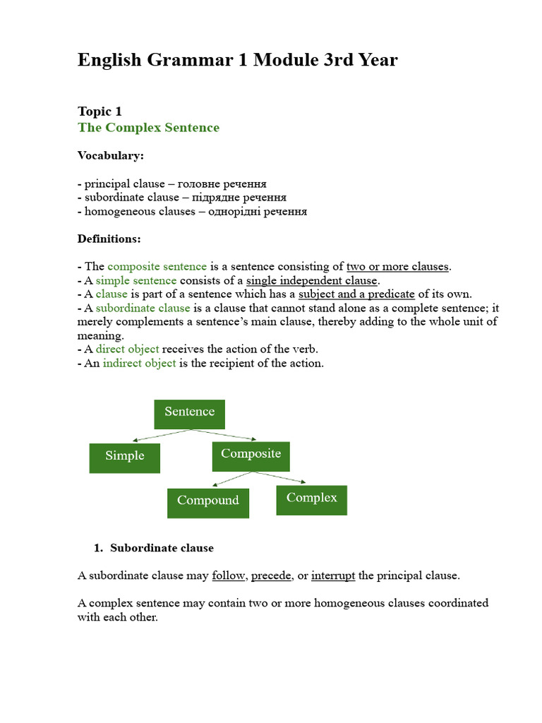English Grammar 1 Module 3rd Year | PDF | Clause | Adjective