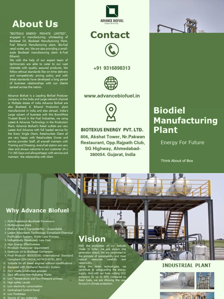 Biodiesel Plant Brochure Advance Biofuel Pdf Biofuel Biodiesel