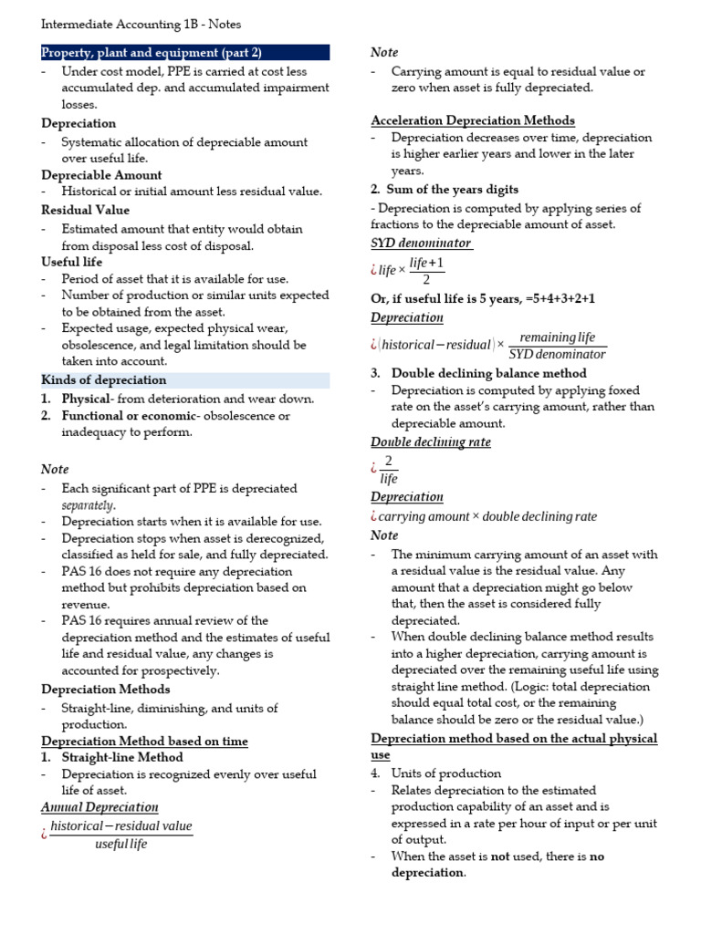 Intermediate Accounting 1B Notes | PDF | Depreciation | Balance Sheet