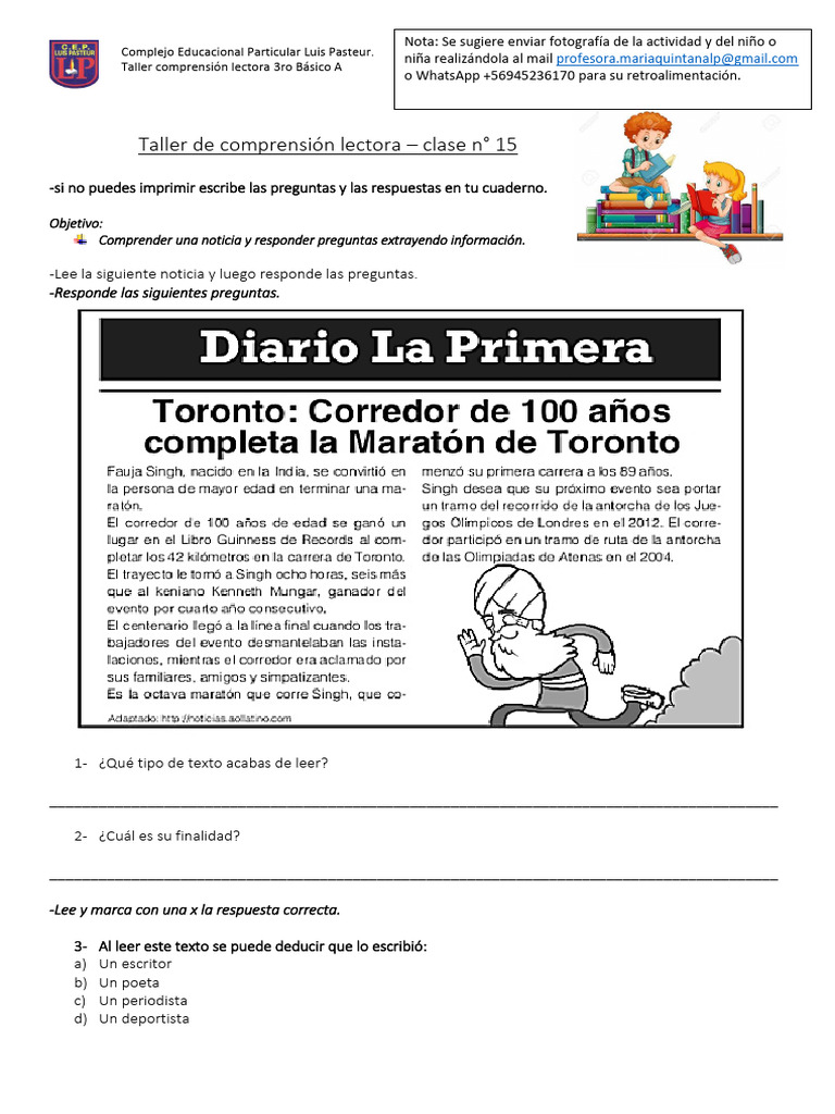 Taller De Comprensión Lectora 3ro Básico A Pdf Comunicación Escrita