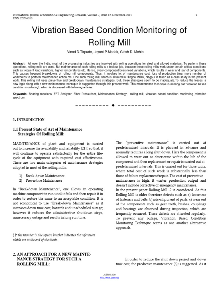 Vibration Based Condition Monitoring of Rolling Mill | PDF | Gear ... Vibration Based Condition Monitoring of Rolling Mill | PDF | Gear ...