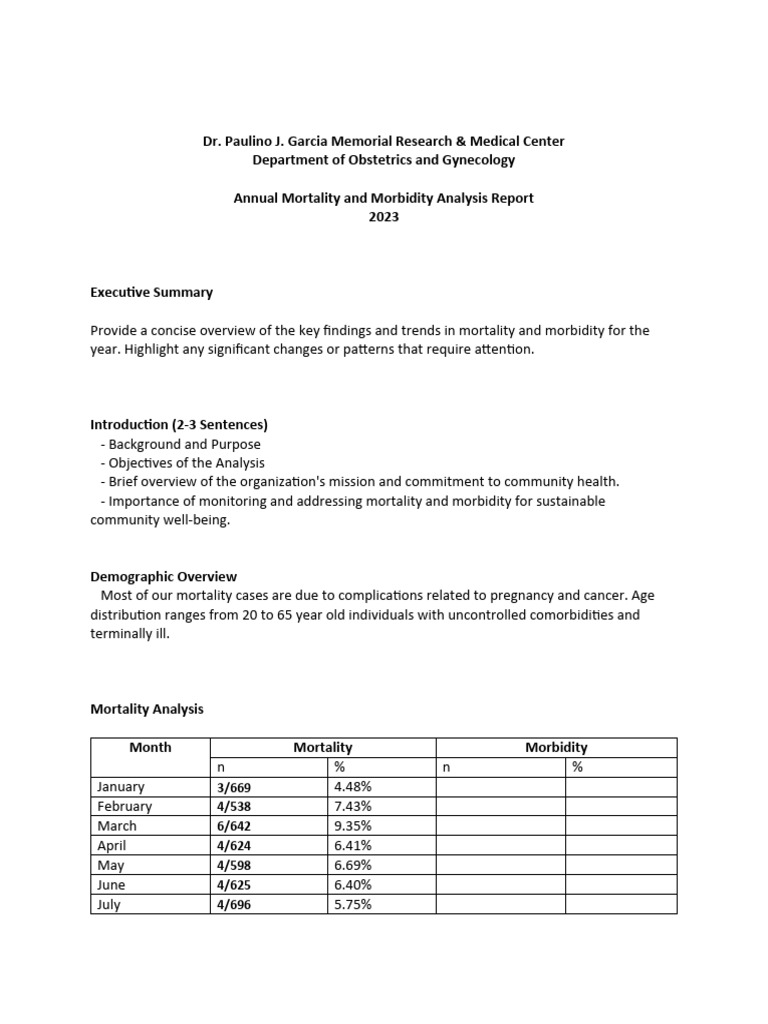 Annual Mortality and Morbidity Analysis Report 2023 | PDF | Health Care ...