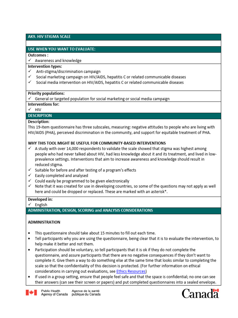 AK9. HIV STIGMA SCALE | PDF | Social Stigma | Hiv/Aids