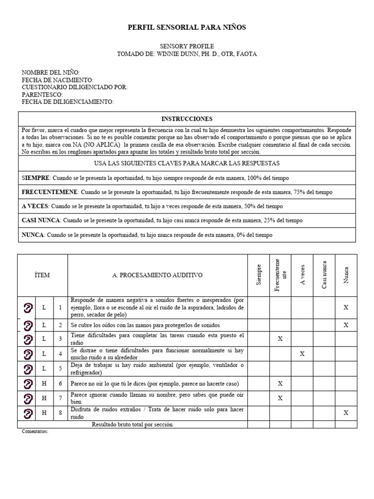 PERFIL SENSORIAL DE WINNIE DUNN | PDF