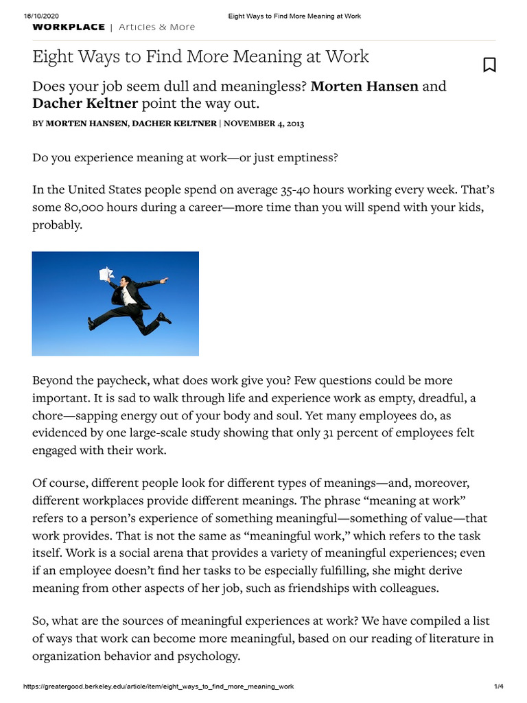 Eight Ways To Find More Meaning at Work | PDF | Behavioural Sciences ...
