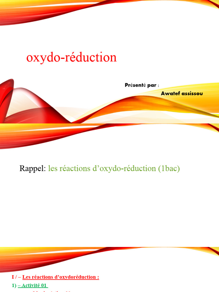 Exposé Oxydo-Réduction 2 | PDF | Réaction d'oxydoréduction | Équilibre chimique