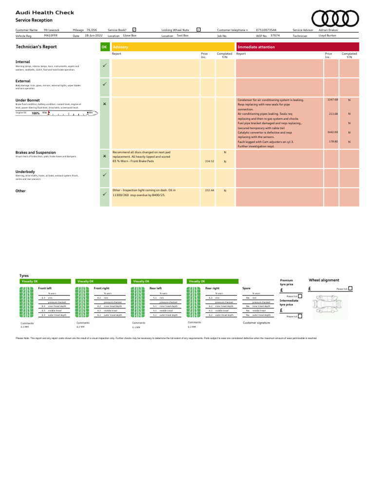 Vehicle Health Check | PDF | Tire | Brake