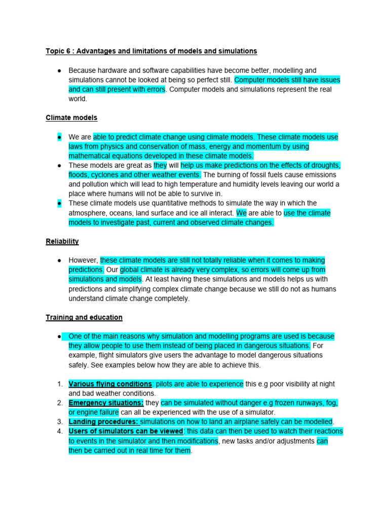 Unit - 6 Advantages and Limitations of Models and Simulations | PDF | Simulation | General ...