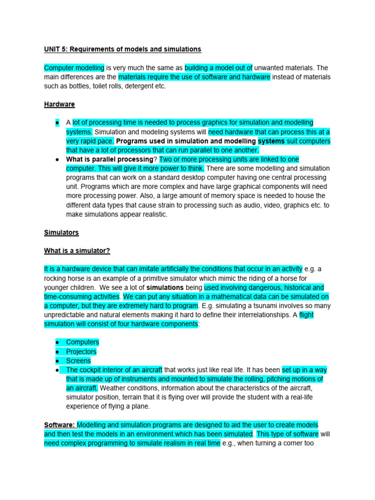 Unit 5 - Requirements of Models and Simulations | PDF | Simulation | Computer Hardware