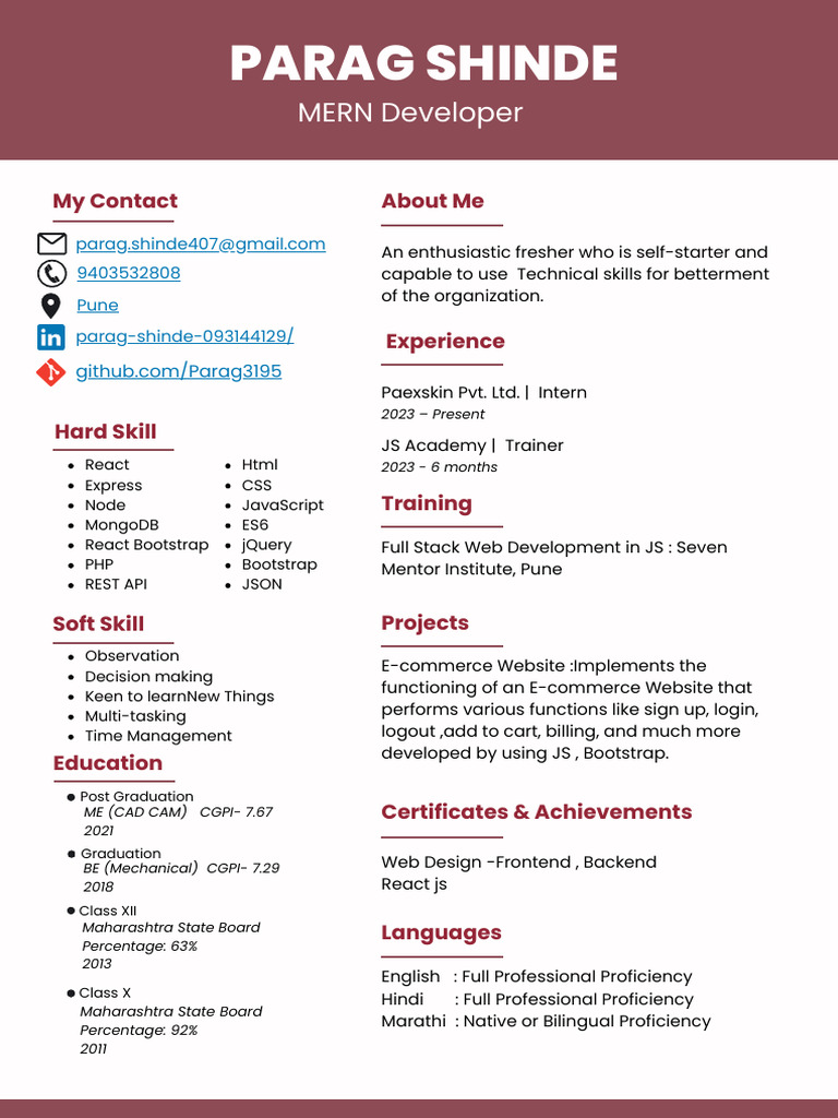 Parag Shinde CV 2023 | PDF