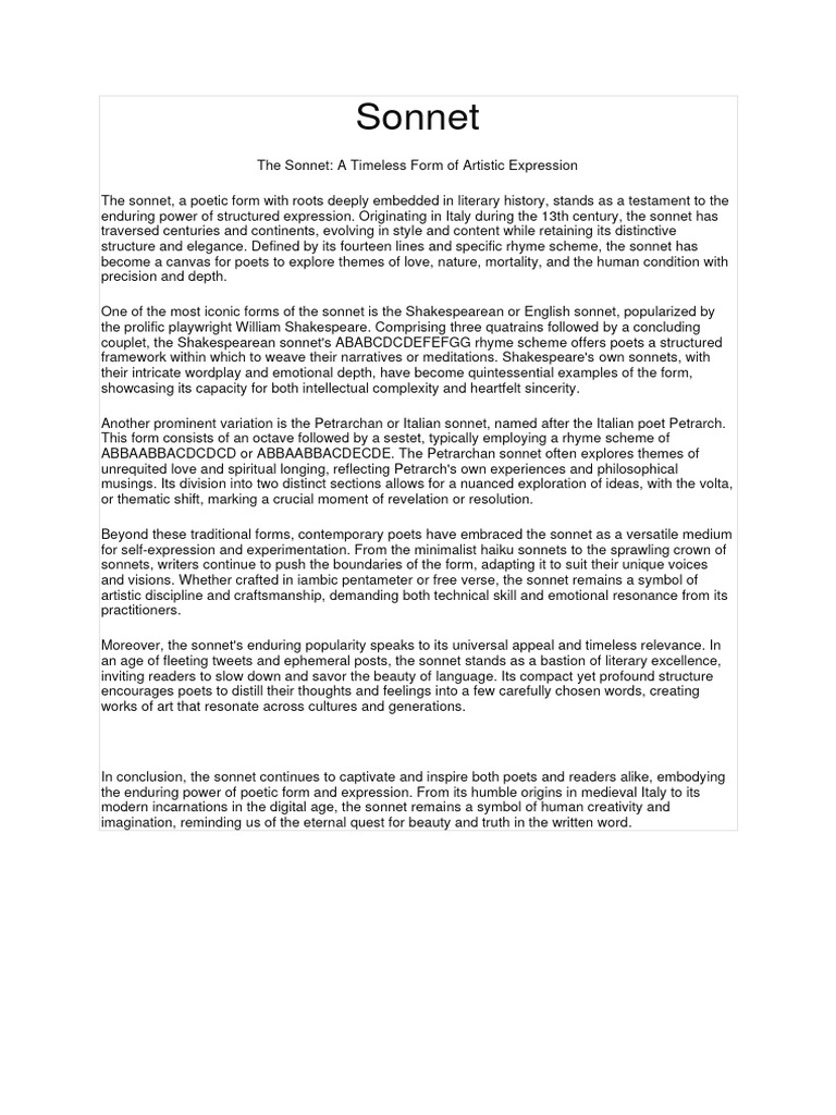 Sonnet | PDF | Sonnets | Poetry