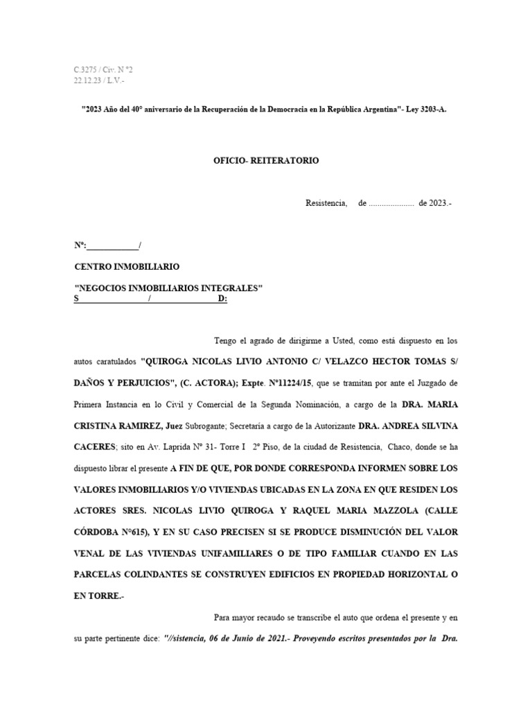 Oficio Reiteratorio Negocios Inmobiliarios Integrales. | PDF | Gobierno