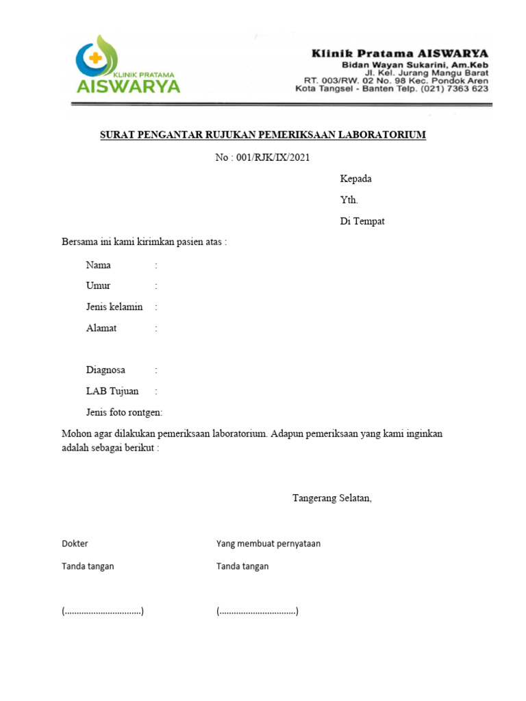 Surat Rujukan Rontgen | PDF