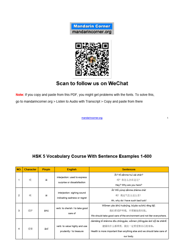 HSK 5 Complete Vocabulary Course Part 1 1 To 600 | PDF | Verb | Linguistics