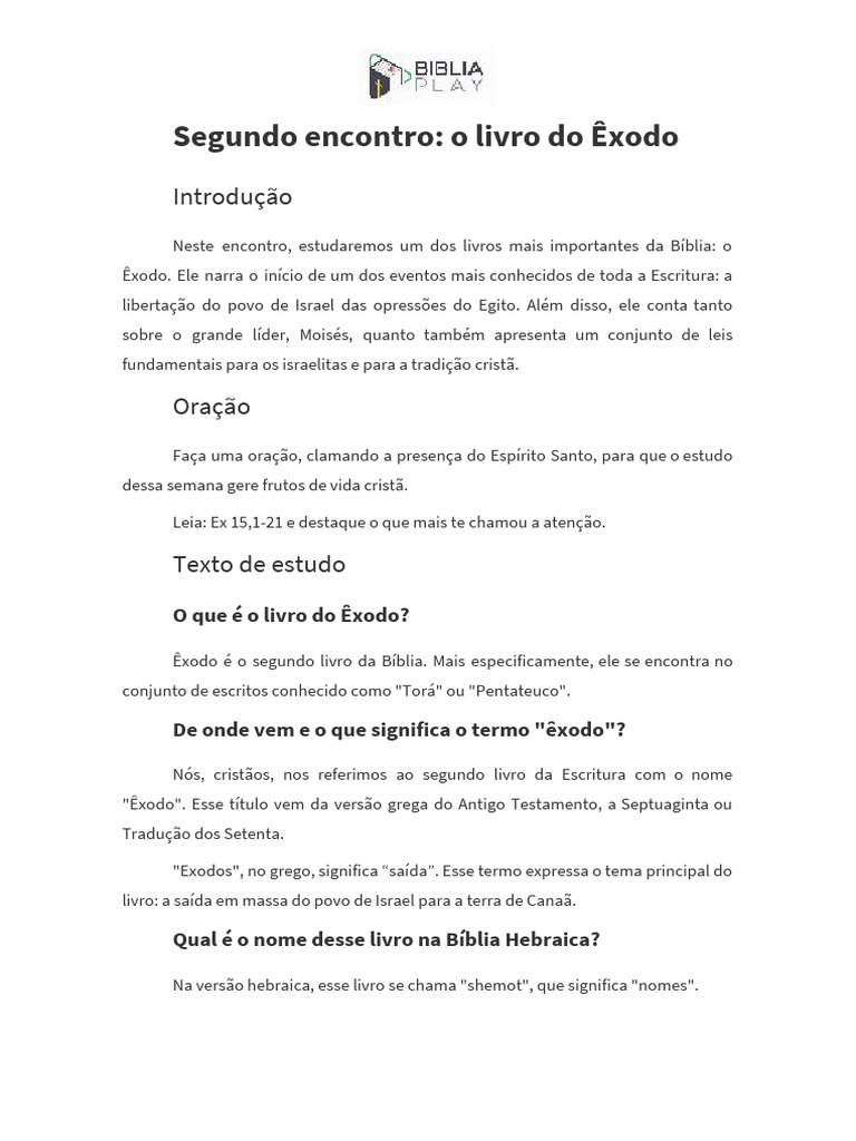 Estudo Do Livro Do êxodo Na Bíblia Pdf Livro Do êxodo Torá