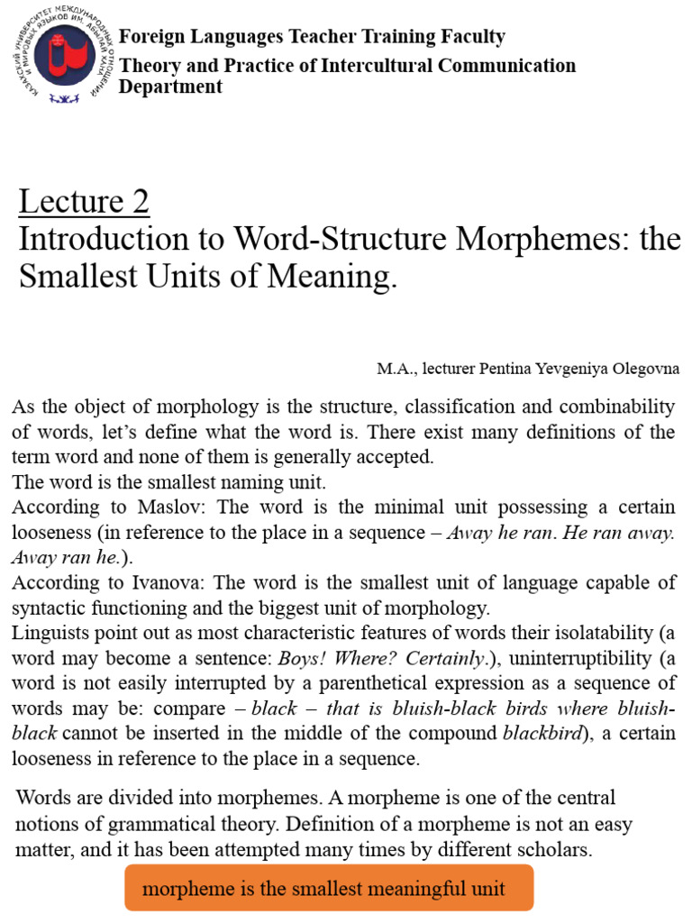 Lecture 2 | PDF | Word | Morphology (Linguistics)