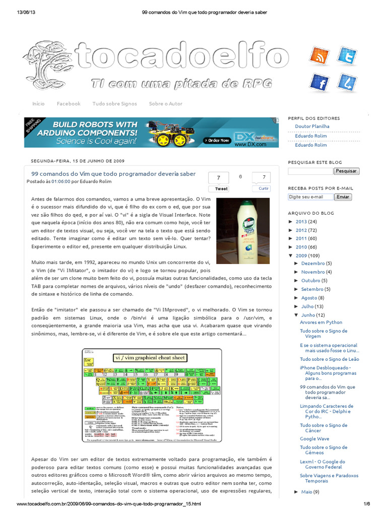 99 Comandos Do Vim Que Todo Programador Deveria Saber | PDF | Janela (informática) | Caixa alta ...