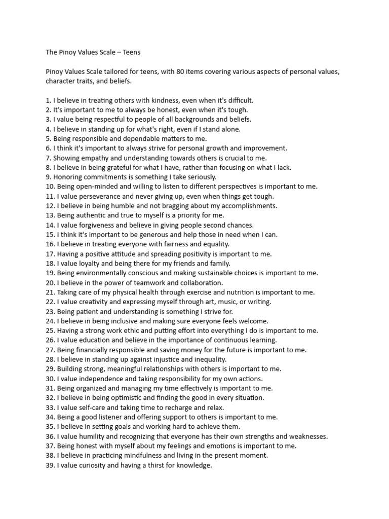 The Pinoy Values Scale | PDF | Gratitude | Psychology