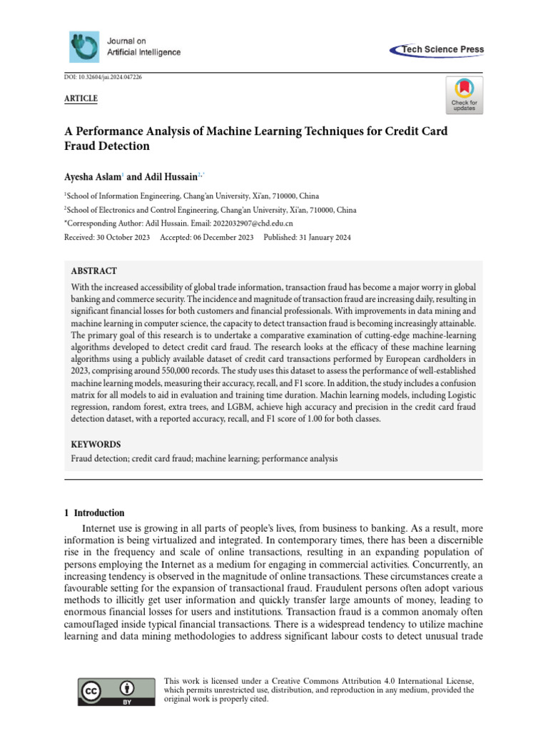 A Performance Analysis of Machine Learning Techniques For Credit Card ... A Performance Analysis of Machine Learning Techniques For Credit Card ...