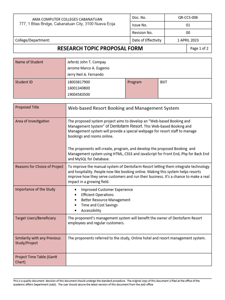 Web-Based Resort Booking System Proposal | PDF | Web Application ...