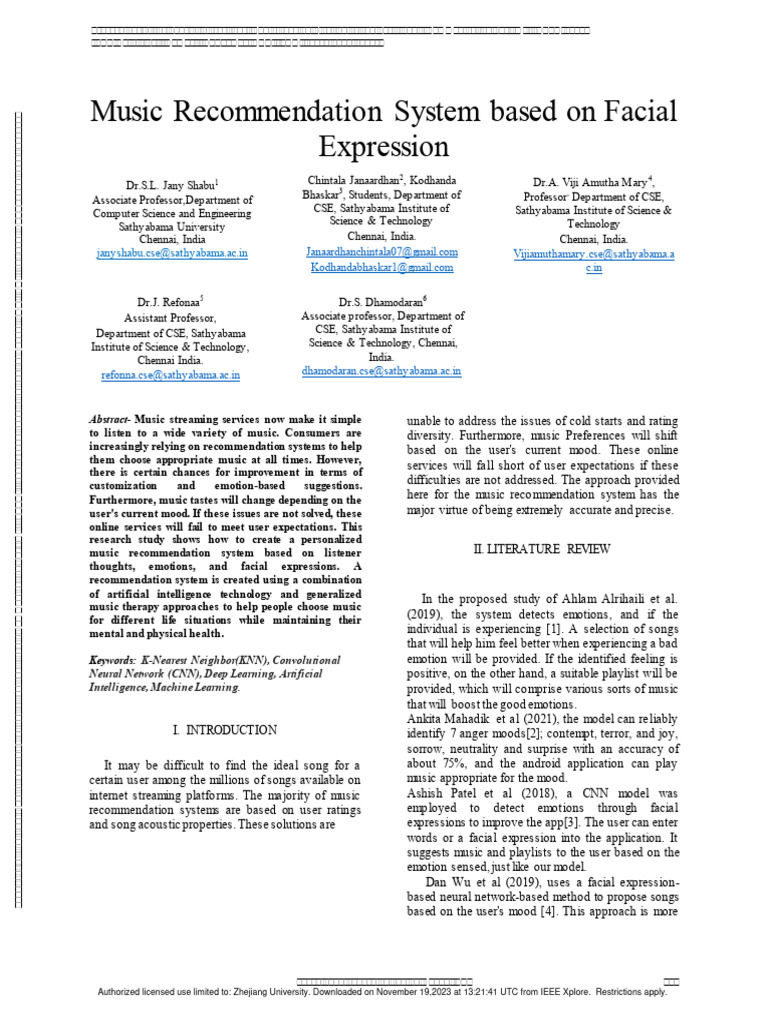 Music Recommendation System Based On Facial Expression Pdf Machine Learning Artificial