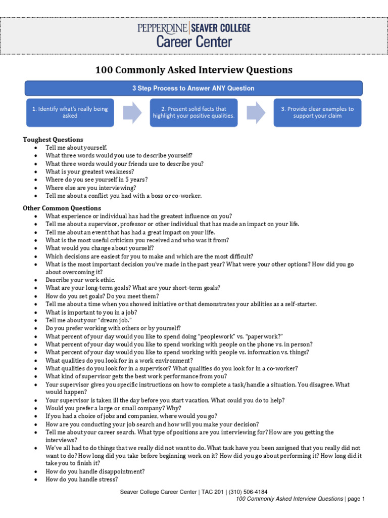 100 Commonly Asked Interview Questions | PDF | Cognitive Science | Behavioural Sciences