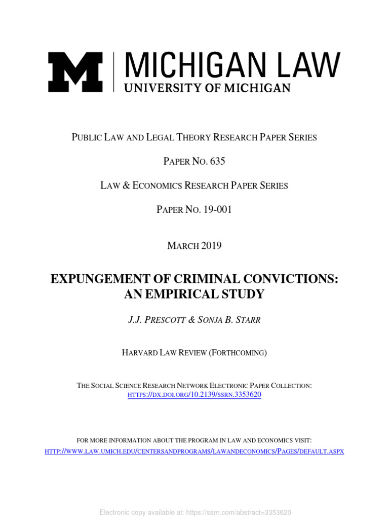 Expungement of Criminal Convictions - An Empirical Study (SSRN ...
