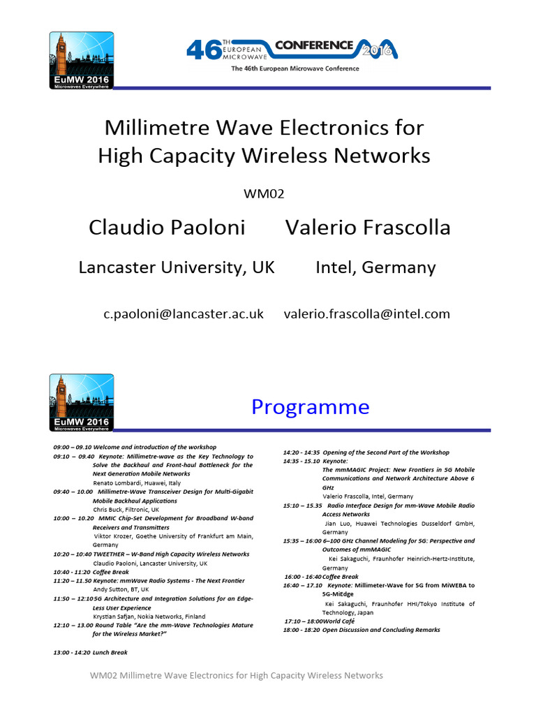 WM02 Millimeter Wave Electronics For High Capacity Wireless Networks Workshop Slides | PDF ...