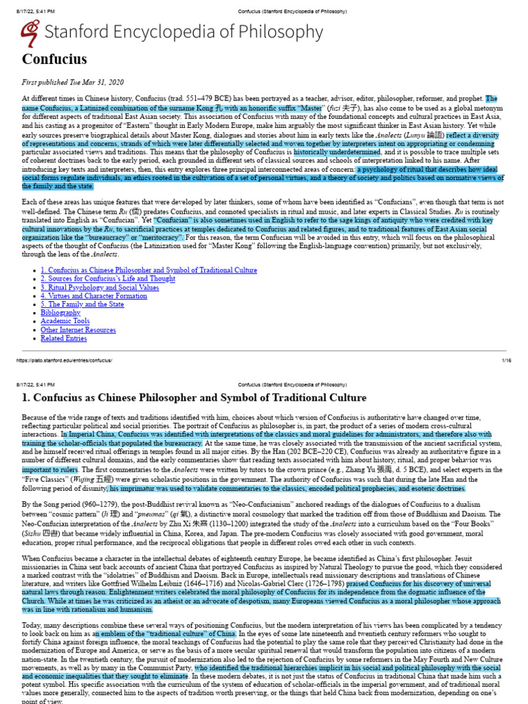 Confucius (Stanford Encyclopedia of Philosophy) | PDF | Analects | Confucianism