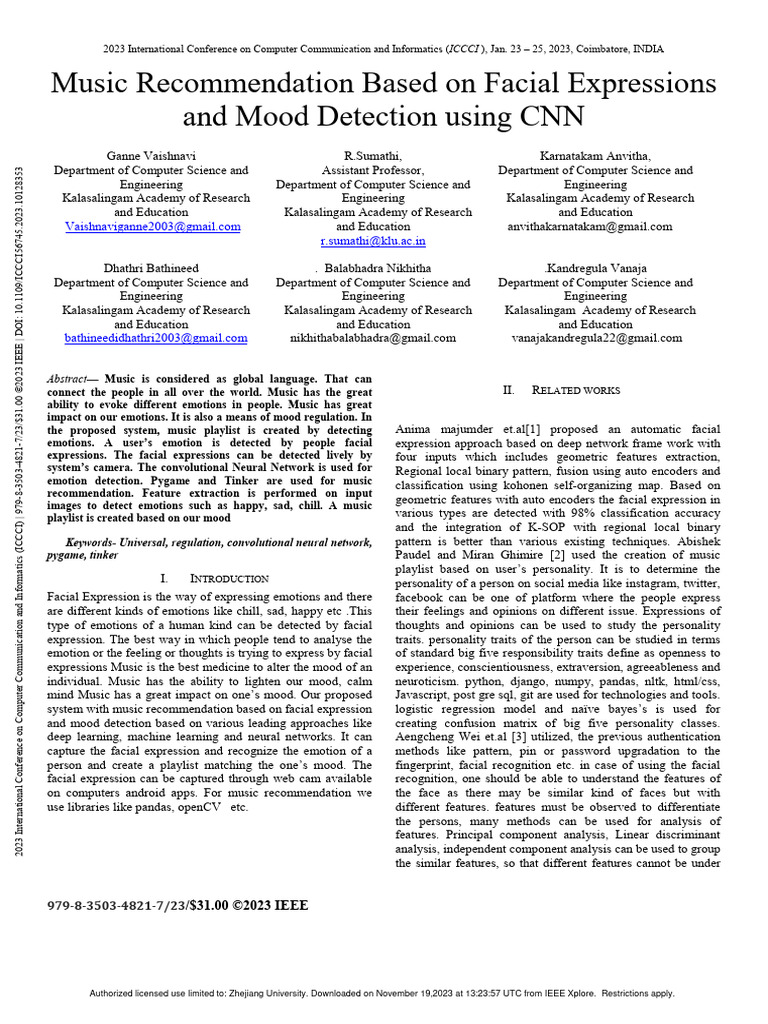 Music Recommendation Based On Facial Expressions and Mood Detection ...