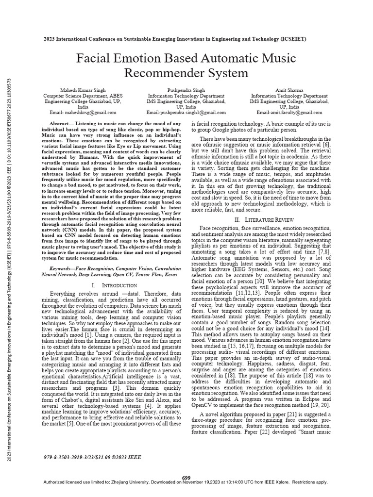 Emotion-Based Music Recommendation System | PDF | Machine Learning | Artificial Neural Network