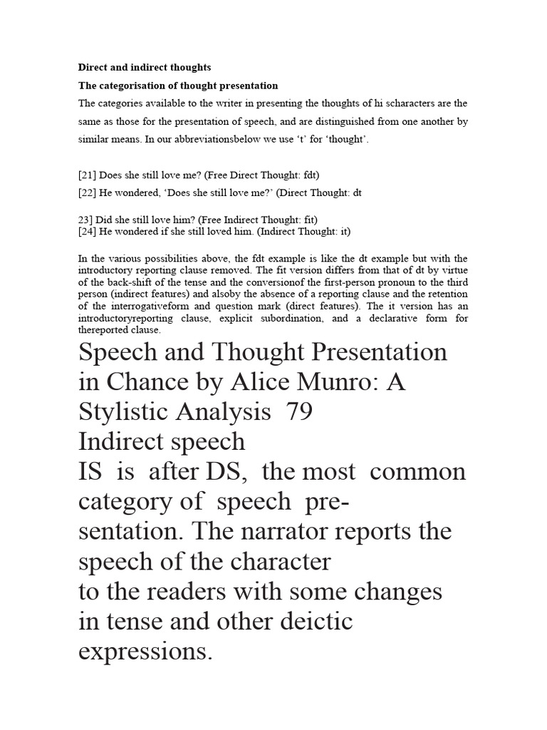 Direct and indirect thoughts | PDF | Narration | Clause