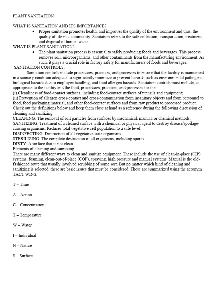 PLANT SANITATION - Copy | PDF | Sanitation | Hygiene