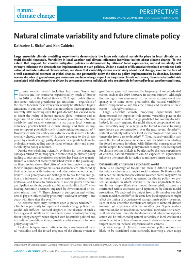 Nature Climate Variability and FUture Climate Policy | PDF | Climate ...