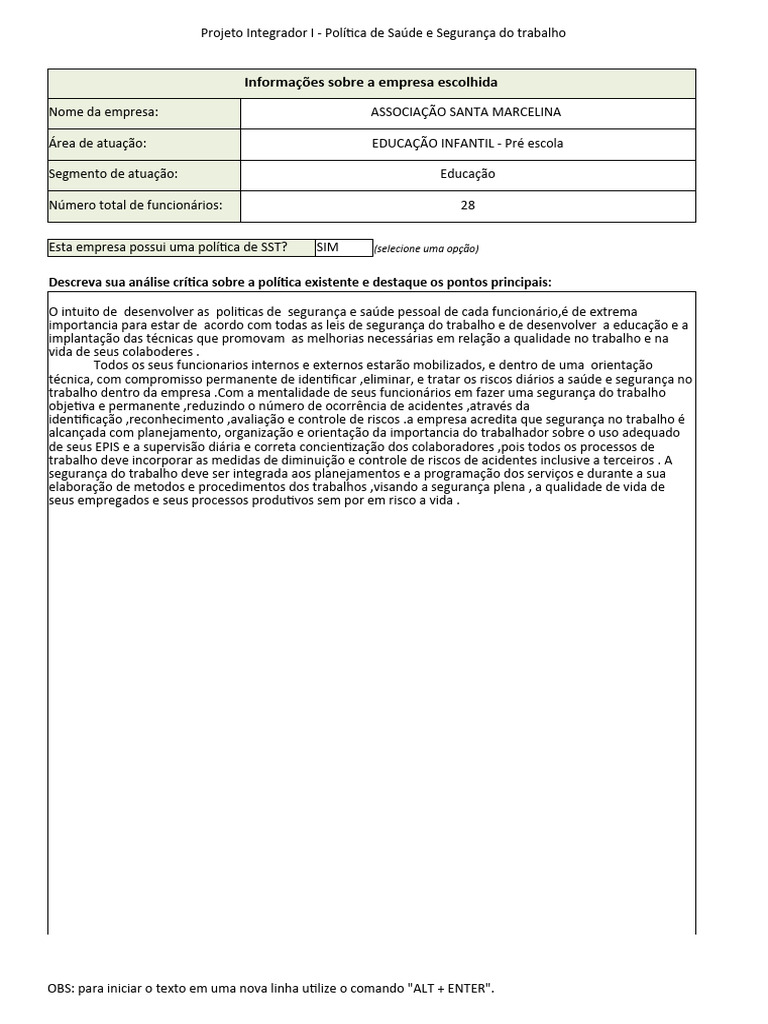 TST Senac - Projeto Integrador 1 | PDF | Pré-escola | Qualidade (negócios)