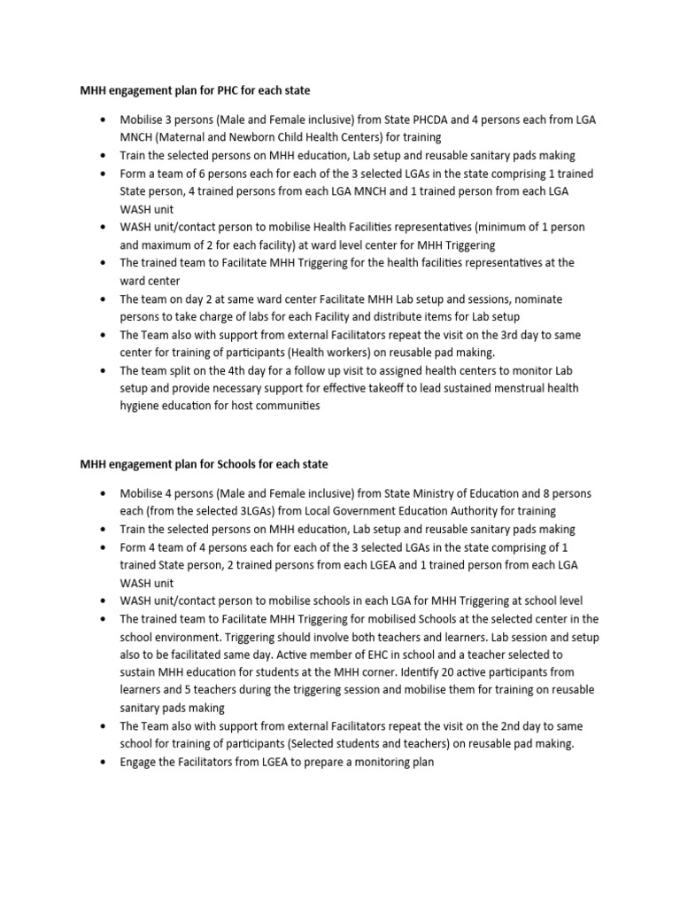 MHH Engagement Plan | PDF | Public Health | Hygiene
