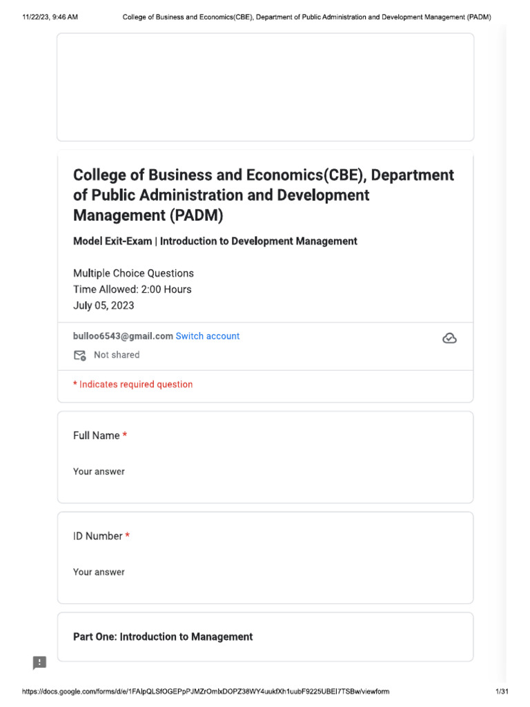 Model Exit-Exam Introduction To Development Management | PDF