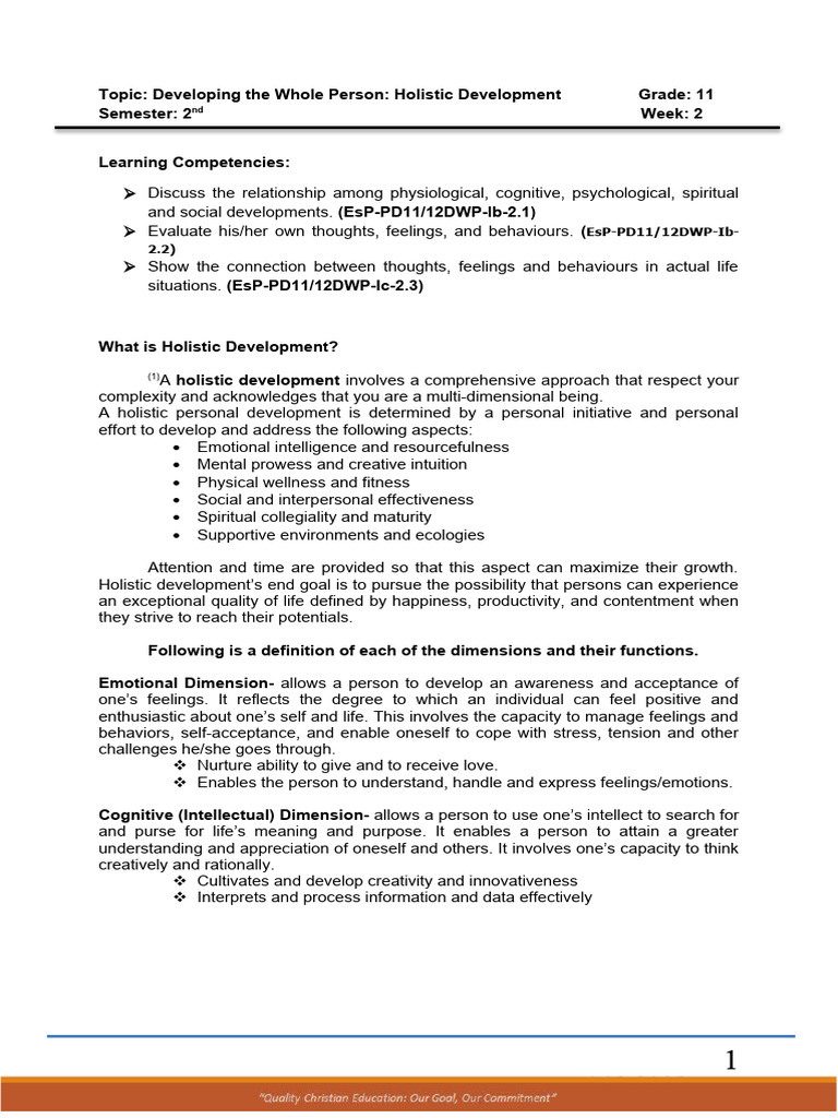 Revised Per. Dev. Week 2 2 | PDF | Emotions | Thought