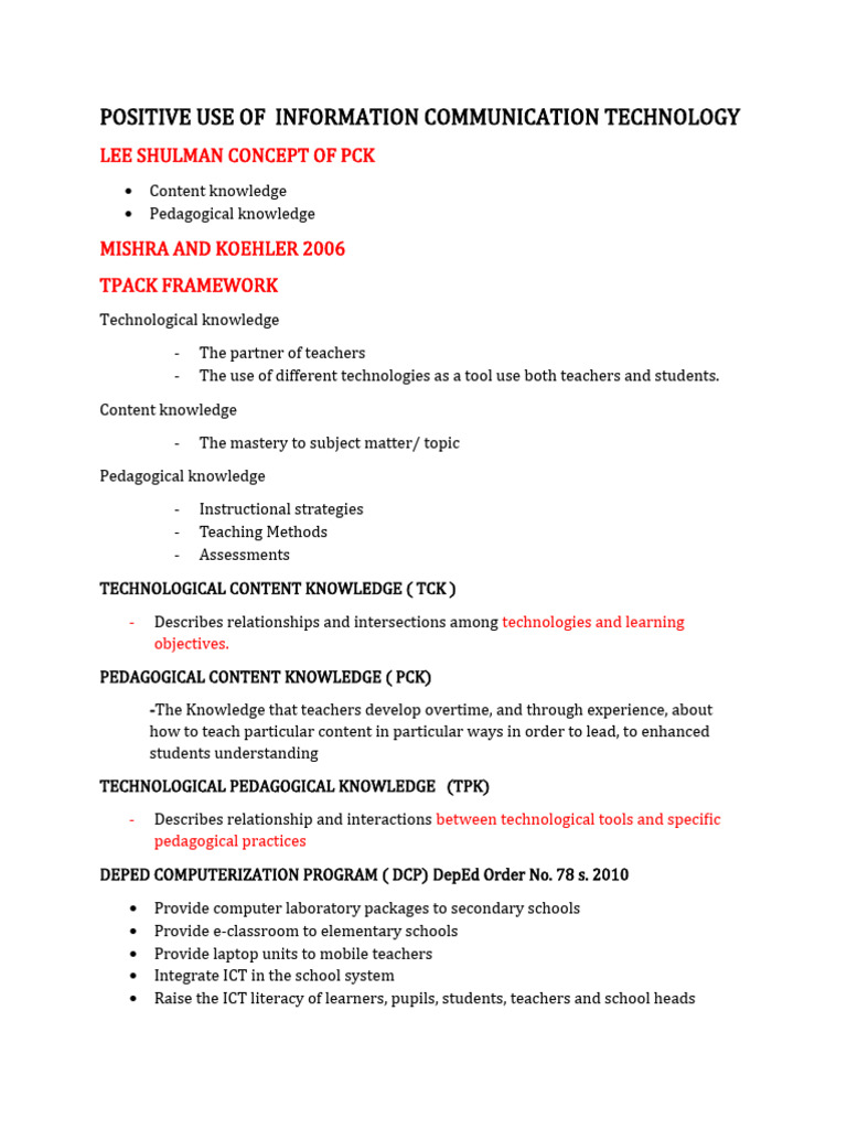 Positive Use of Information Communication Technology | PDF ...