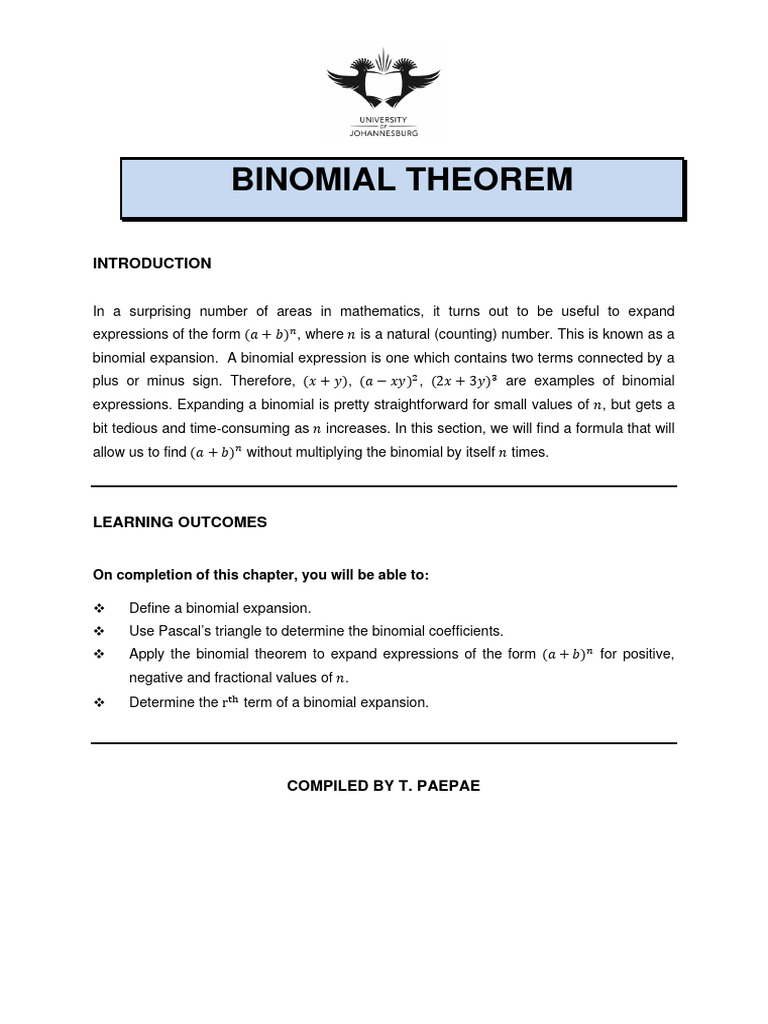 Binomial Theorem | PDF | Arithmetic | Complex Analysis