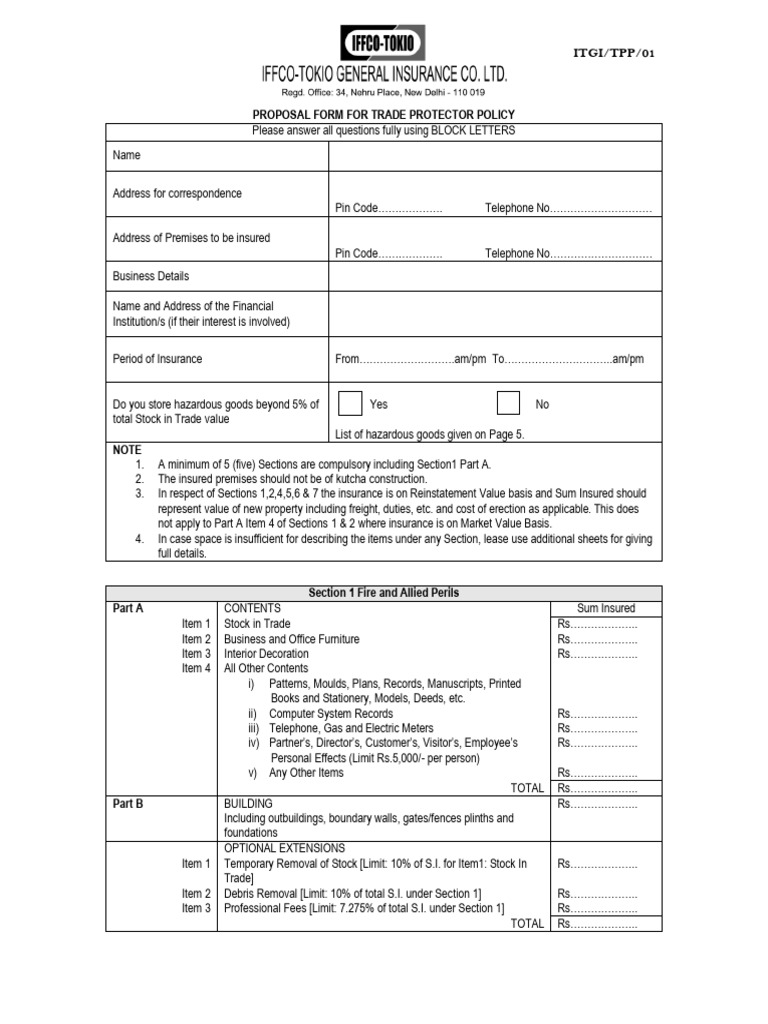 Proposal Form - TRP | Download Free PDF | Insurance | Liability Insurance