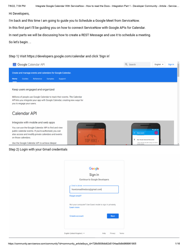 Integrate Google Calendar With ServiceNow - How To Read The Docs - Integration Part 1 ...