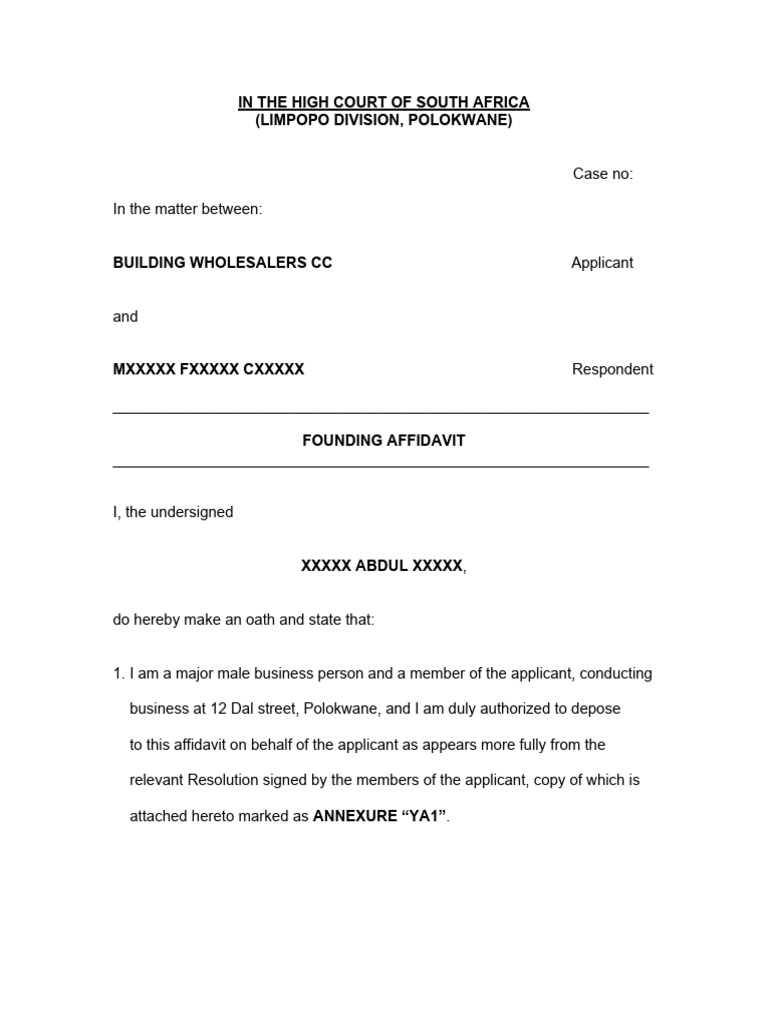 Founding Affidavit Sequestration | PDF | Civil Law (Common Law ...