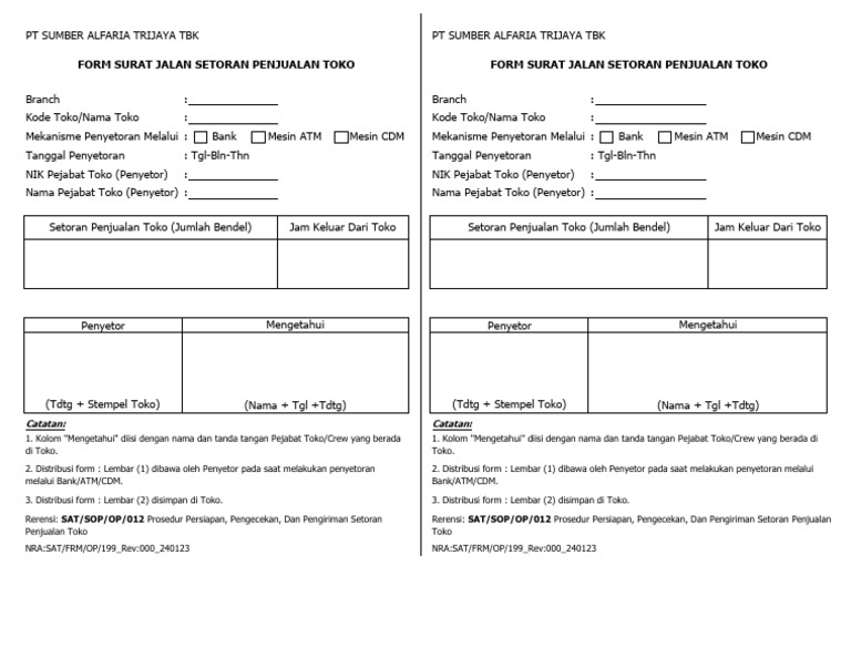 Form Surat Jalan Setoran Penjualan Toko | PDF
