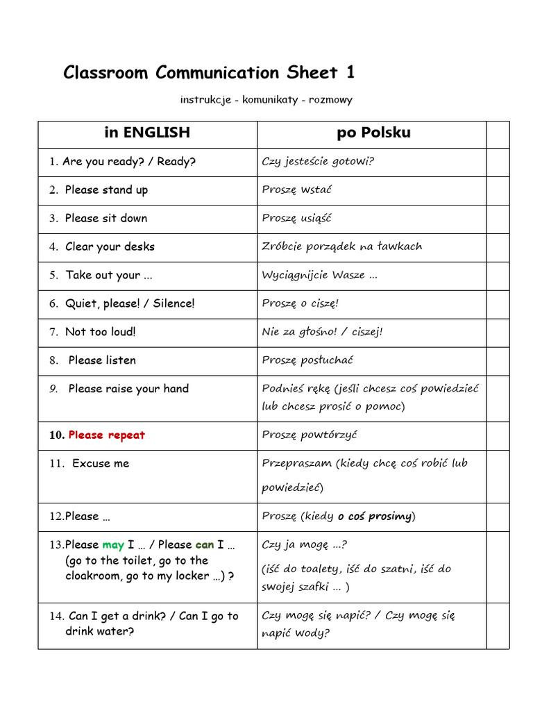 Classroom Communication Sheet | PDF